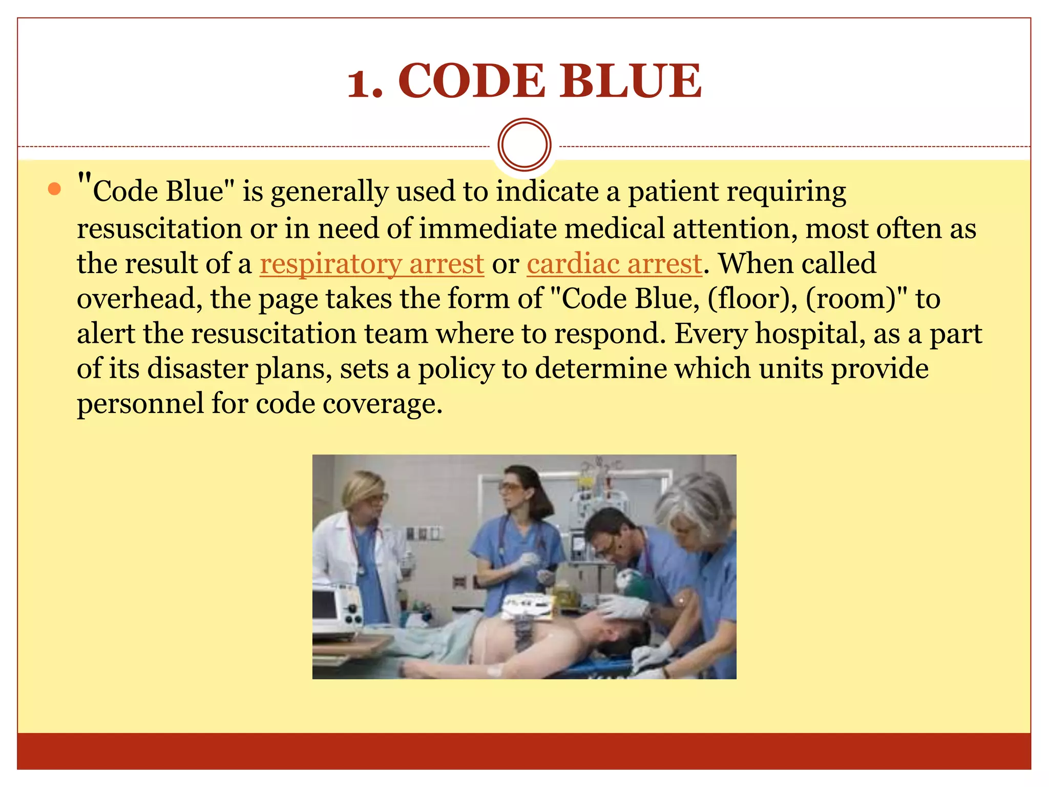Presentation on emergency codes in a hospital | PPTX