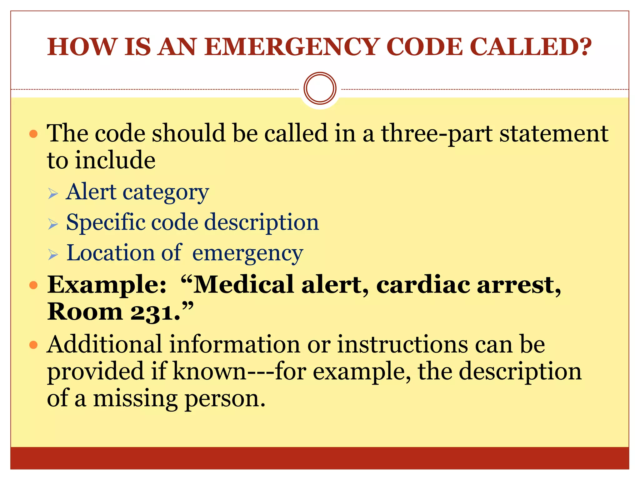 Presentation on emergency codes in a hospital | PPTX