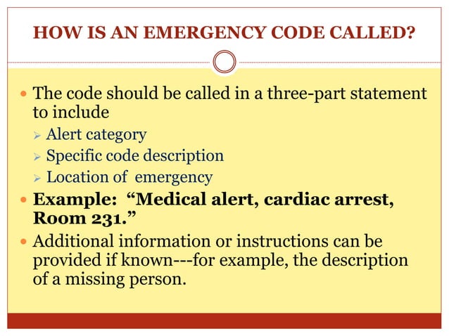 Presentation on emergency codes in a hospital | PPTX | First Aid | Injuries