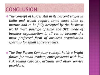 One person company (OPC) as per Companies Act, 2013 | PPTX