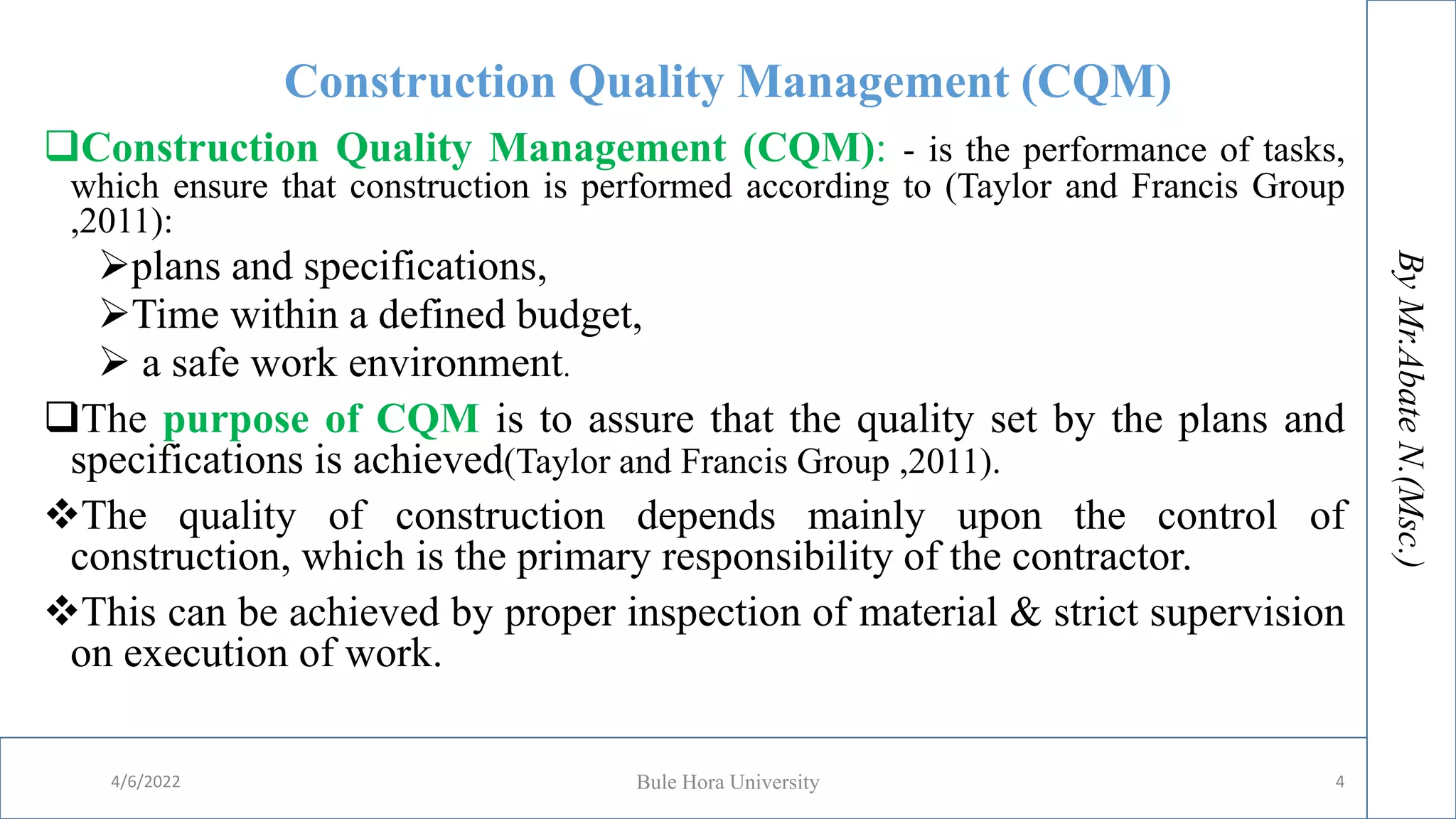 construction quality management | PPTX
