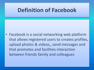 Presentation on facebook & it's social impacts | PPTX