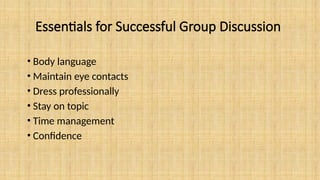 Presentation on Group Discussion, definition, importance, types | PPTX