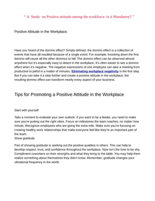 Presentation on Positive attitude among the workforce | PDF