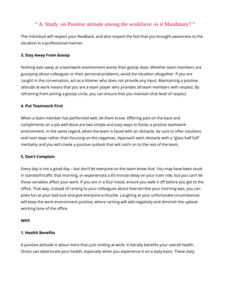 Presentation on Positive attitude among the workforce | PDF