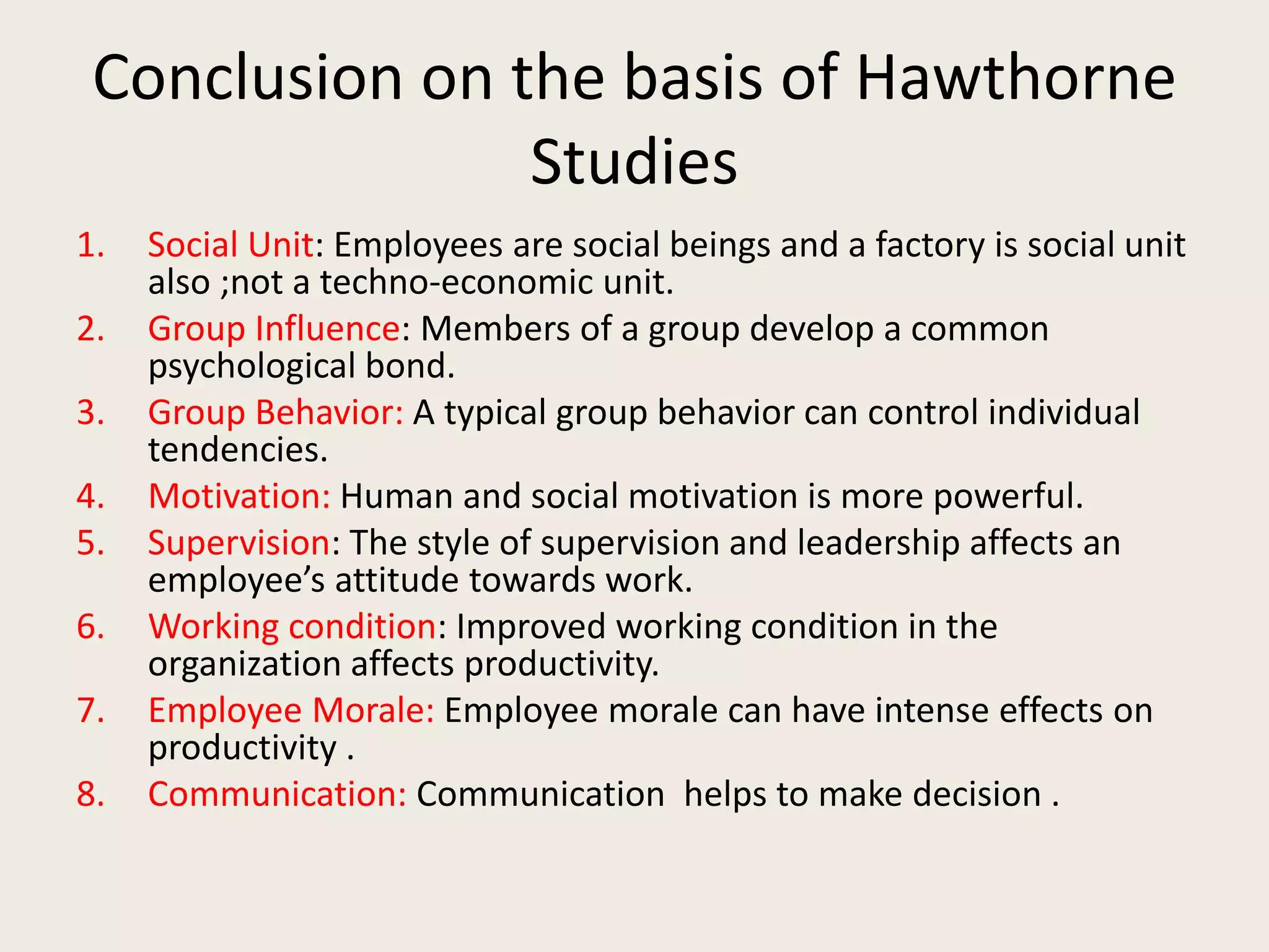 Human Relation Theory: The Hawthorne Experiment | PPTX