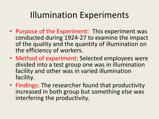 Human Relation Theory: The Hawthorne Experiment | PPTX