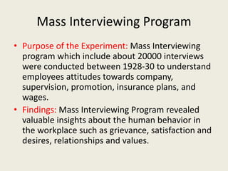 Human Relation Theory: The Hawthorne Experiment | PPTX