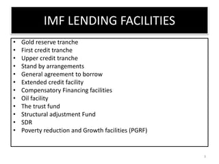 Presentation on imf lending facilities | PPTX | Currencies | Economy