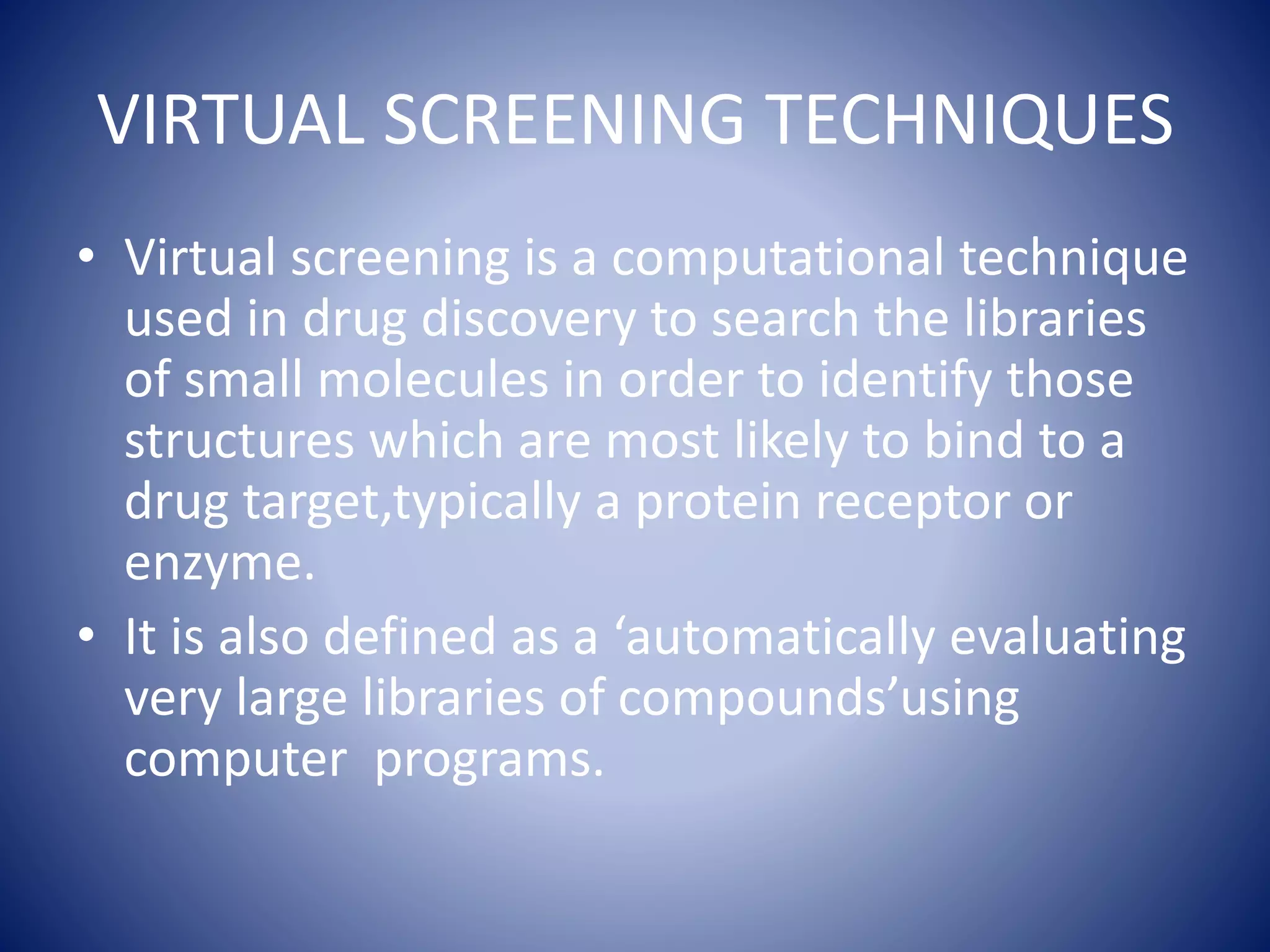 Presentation on insilico drug design and virtual screening | PPTX