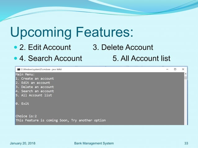 Presentation on java project (bank management system) | PPTX