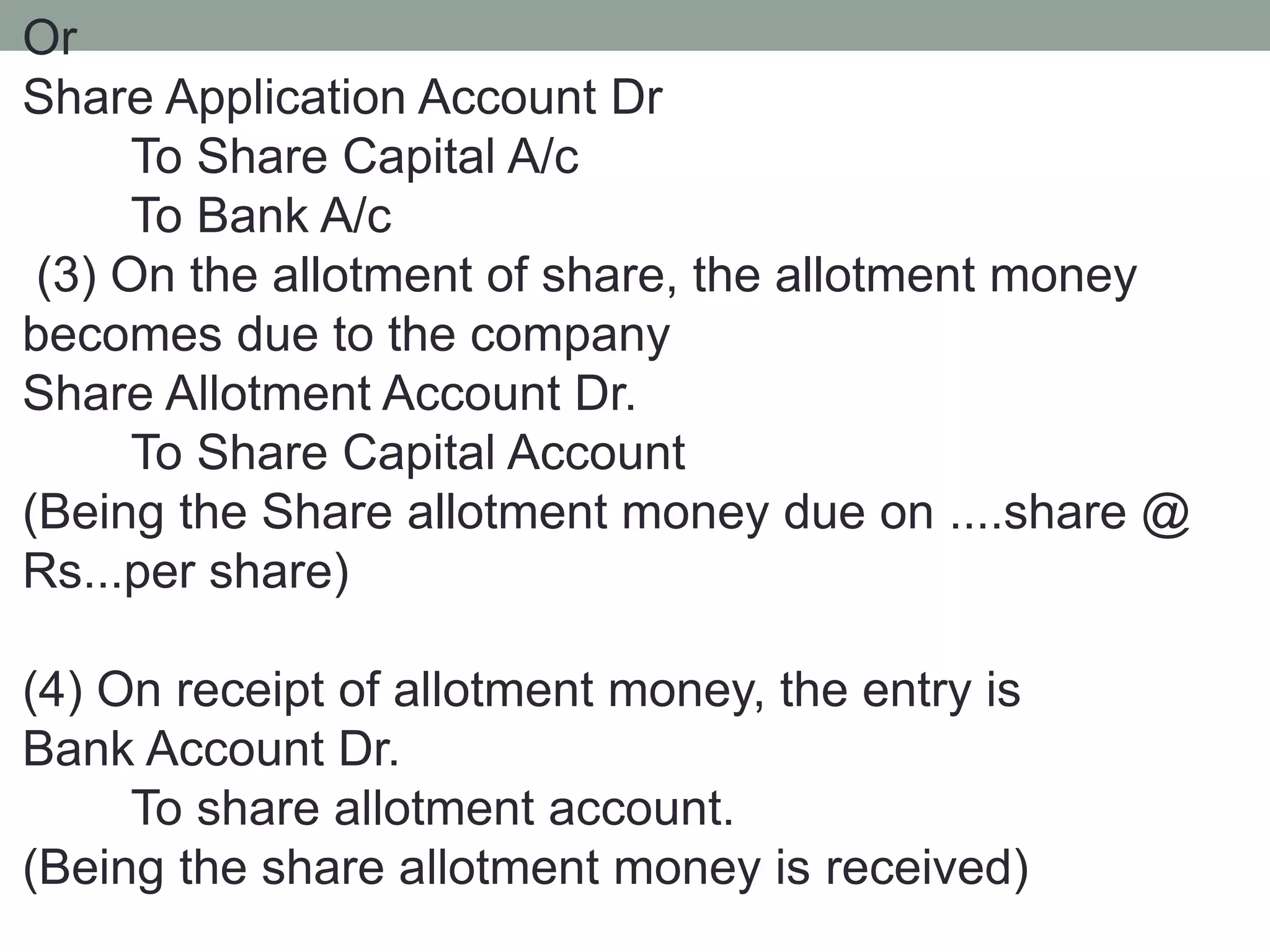 Presentation on Accounting Treatment of Share Capital (Issue of shares ...