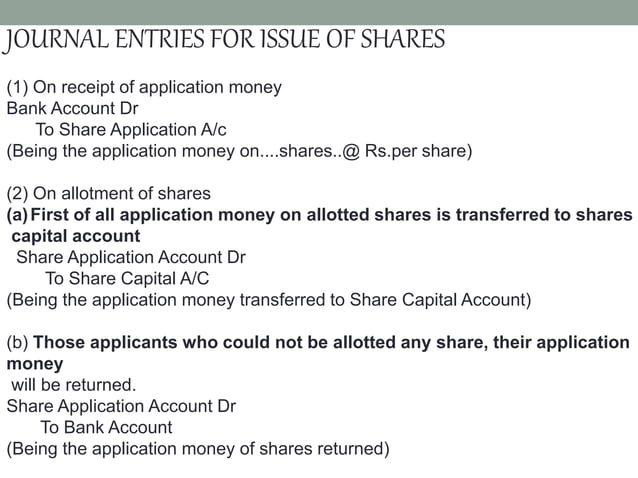 Presentation on Accounting Treatment of Share Capital (Issue of shares ...