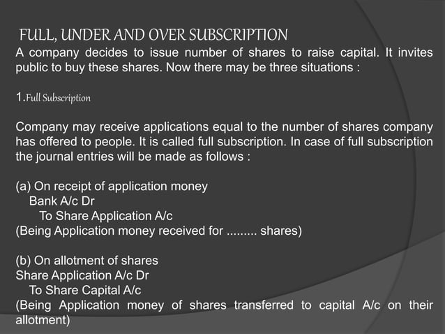 Presentation on Accounting Treatment of Share Capital (Subscription of ...