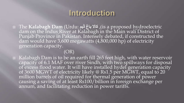 Issue of Kalabagh Dam in Pakistan | PPTX | Agriculture | Industries