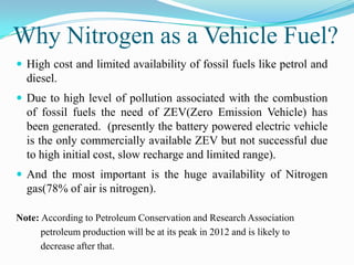 Presentation on liquid nitrogen vehicle | PPTX | Green Vehicles | Auto Type