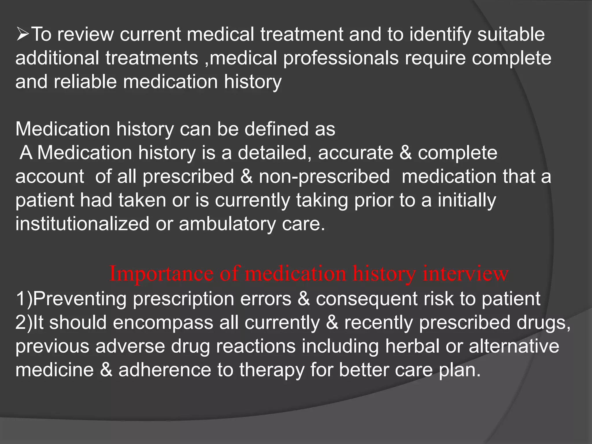 Presentation on medication history interview and soap notes | PPT