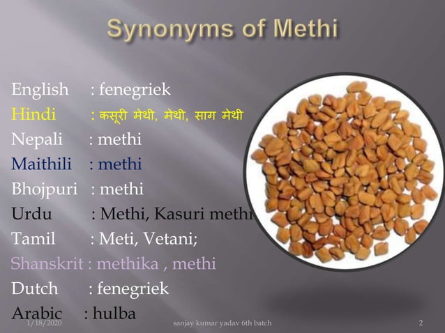 Fenugreek (Methi) | PPTX | Herbs and Supplements | Alternative Medicine
