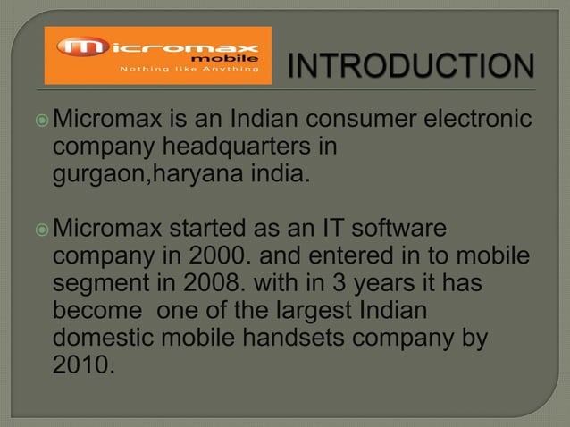 Presentation on micromax | PPTX | Smartphones | Consumer Electronics