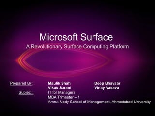 Presentation On Microsoft Surface - Surani | PPTX
