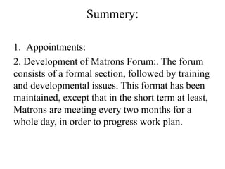 Presentation on Matrons Report | PPTX