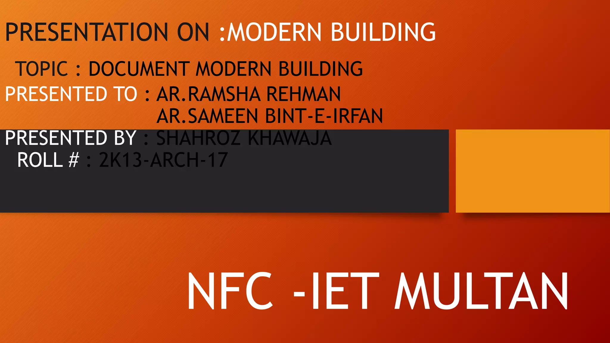 Presentation on modern building state bank of pakistan , multan | PPTX