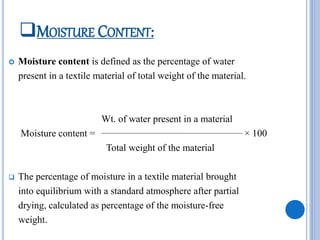 Presentation on moisture content & moisture regain | PDF