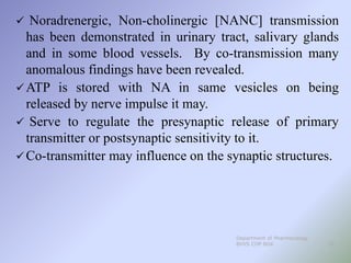 Presentation on neurotransmission and noradrealine norcholinergic (nanc ...