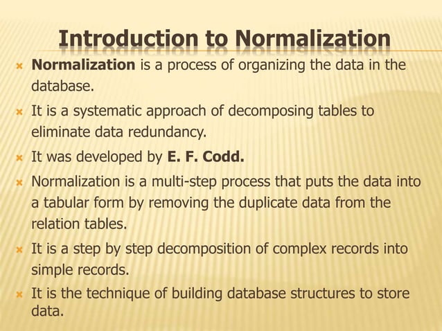 Presentation on Normalization.pptx | Databases | Computer Software and Applications