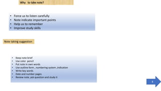 Presentation on note making | PPTX | Education