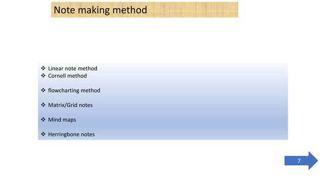 Presentation on note making | PPTX | Education