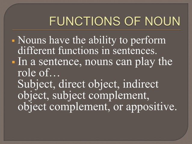 Presentation on Nouns, it's functions and types of Noun. | PPTX