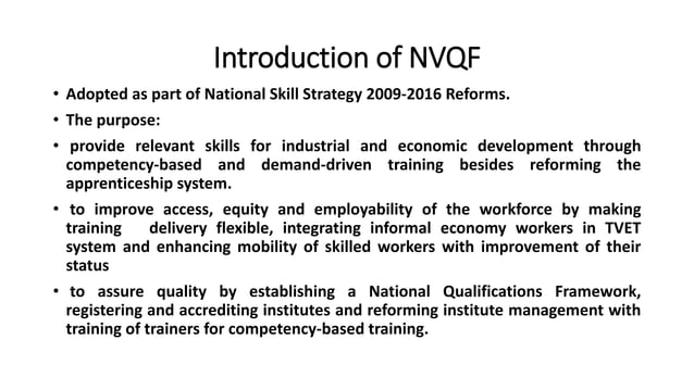 Presentation on the NVQF Structure .pptx | Vocational Training | Careers