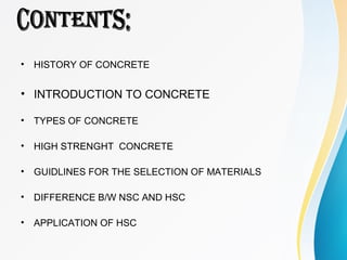 HIGH STRENGTH CONCRETE PPT | PPT