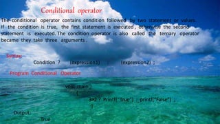 Opreator In "C" | PPTX | Programming Languages | Computing