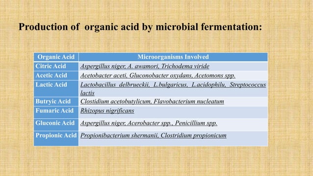 Presentation on orgainc acid production | PPTX | Chemistry | Science