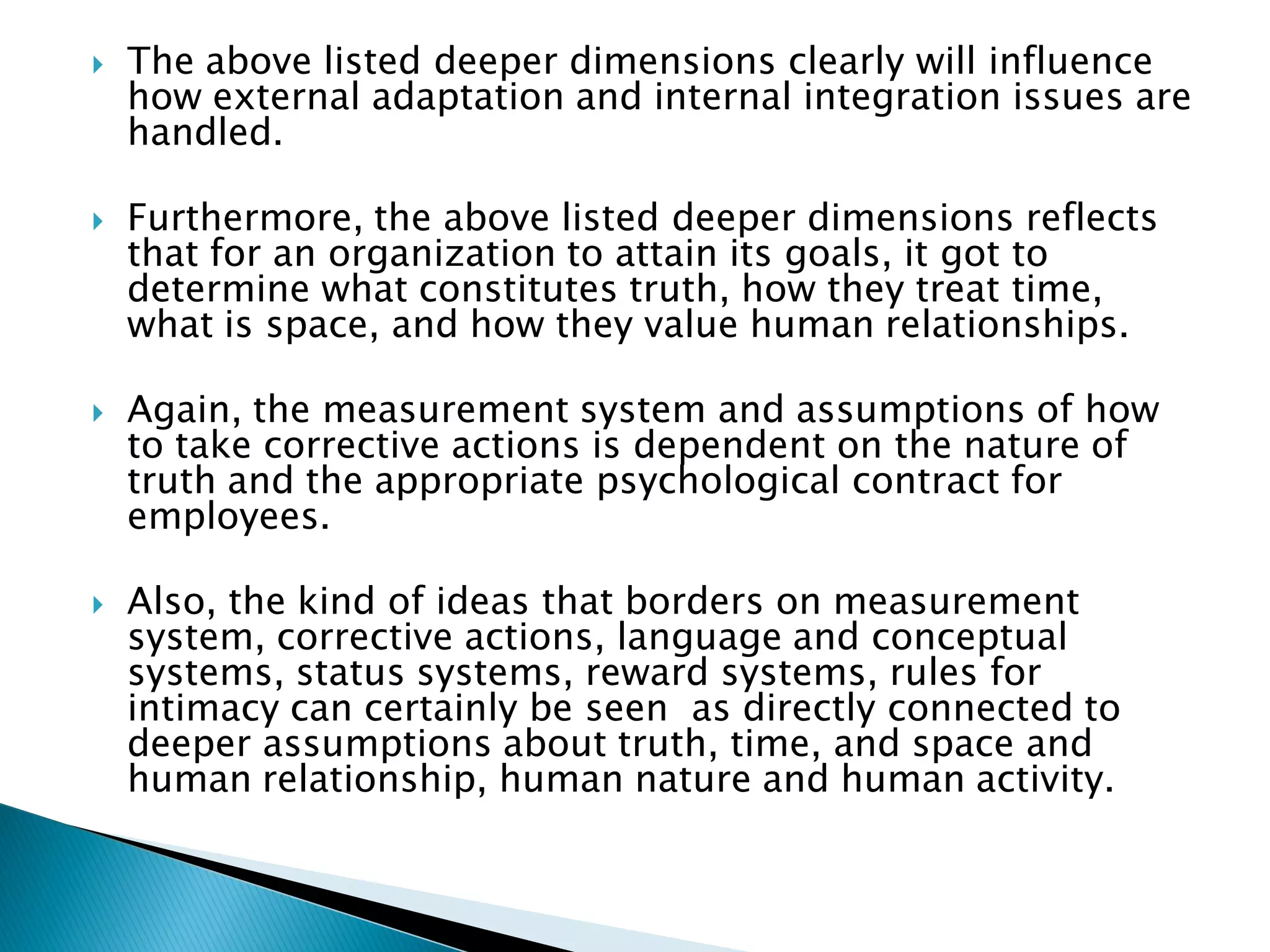 THE DIMENSIONS OF CULTURE: Deeper cultural assumptions about reality ...