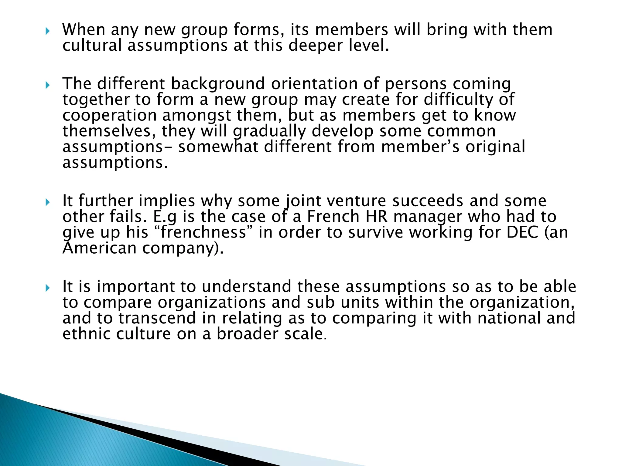 THE DIMENSIONS OF CULTURE: Deeper cultural assumptions about reality ...