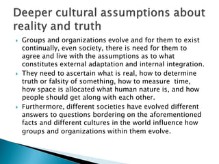 THE DIMENSIONS OF CULTURE: Deeper cultural assumptions about reality ...