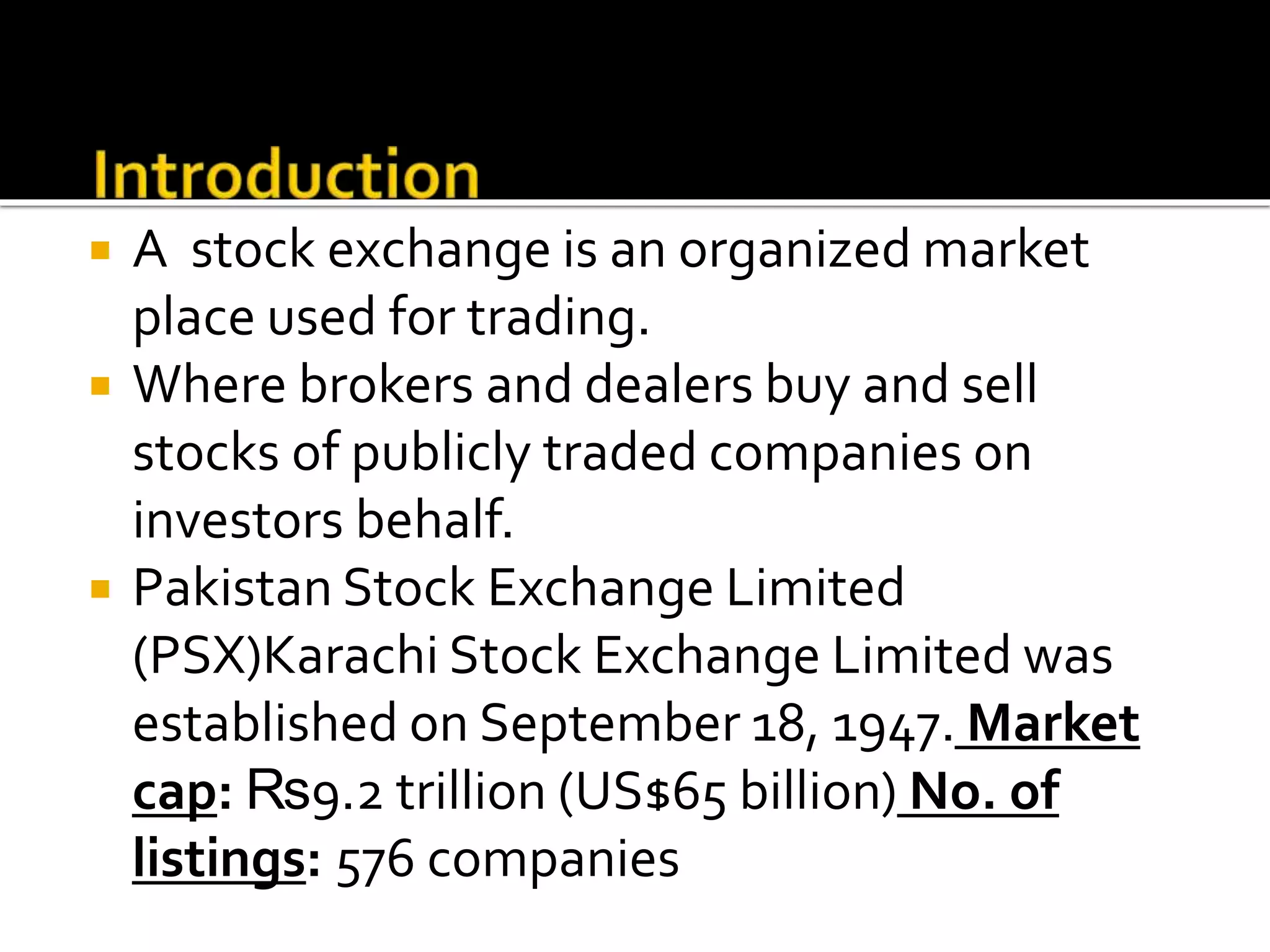 Presentation on pakistan stock exchange msc geography 1st semester | PPTX