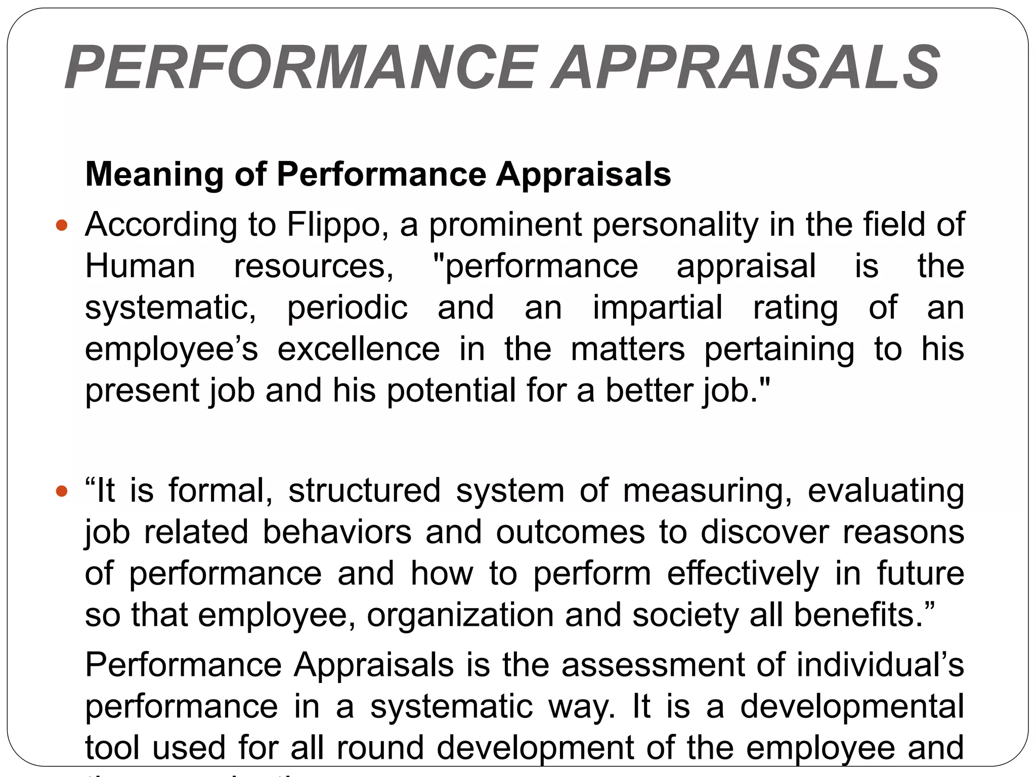 Presentation on performance appraisal process and methods | PPTX