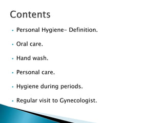 Presentation on personal hygiene | PPTX