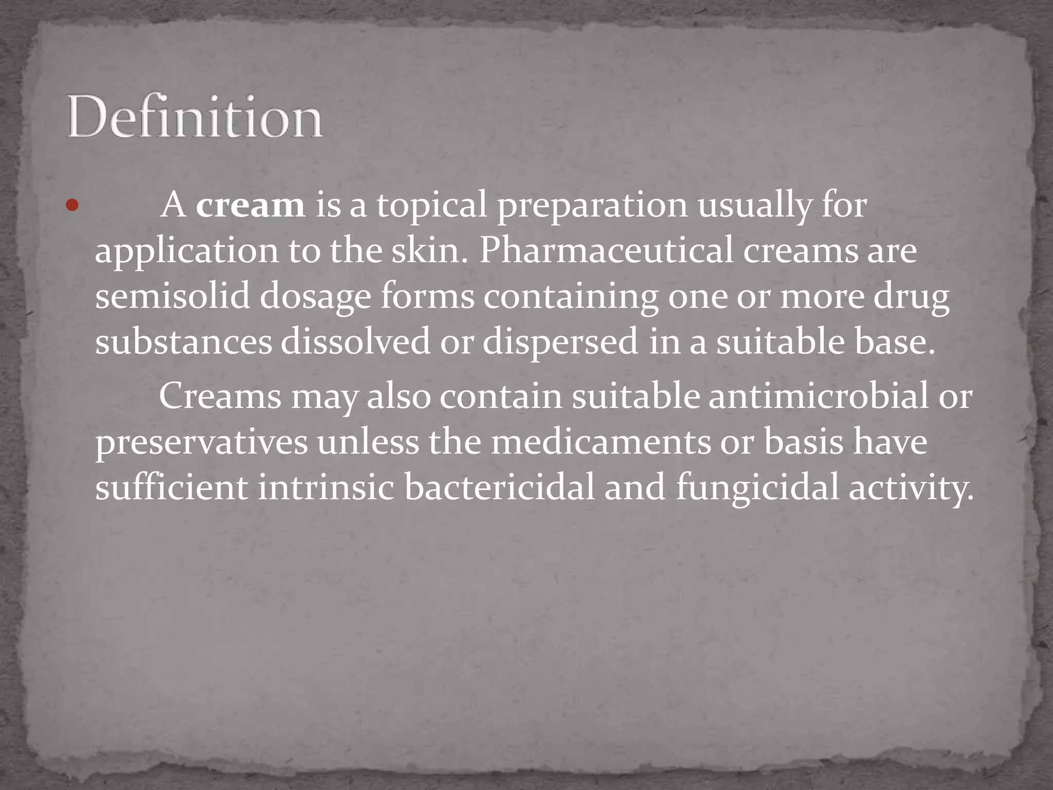 Presentation on pharmaceutical cream(n.i.r) | PPTX