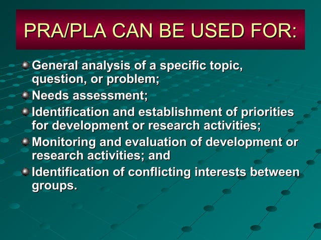 Presentation on PRA & PLA Process | PPT