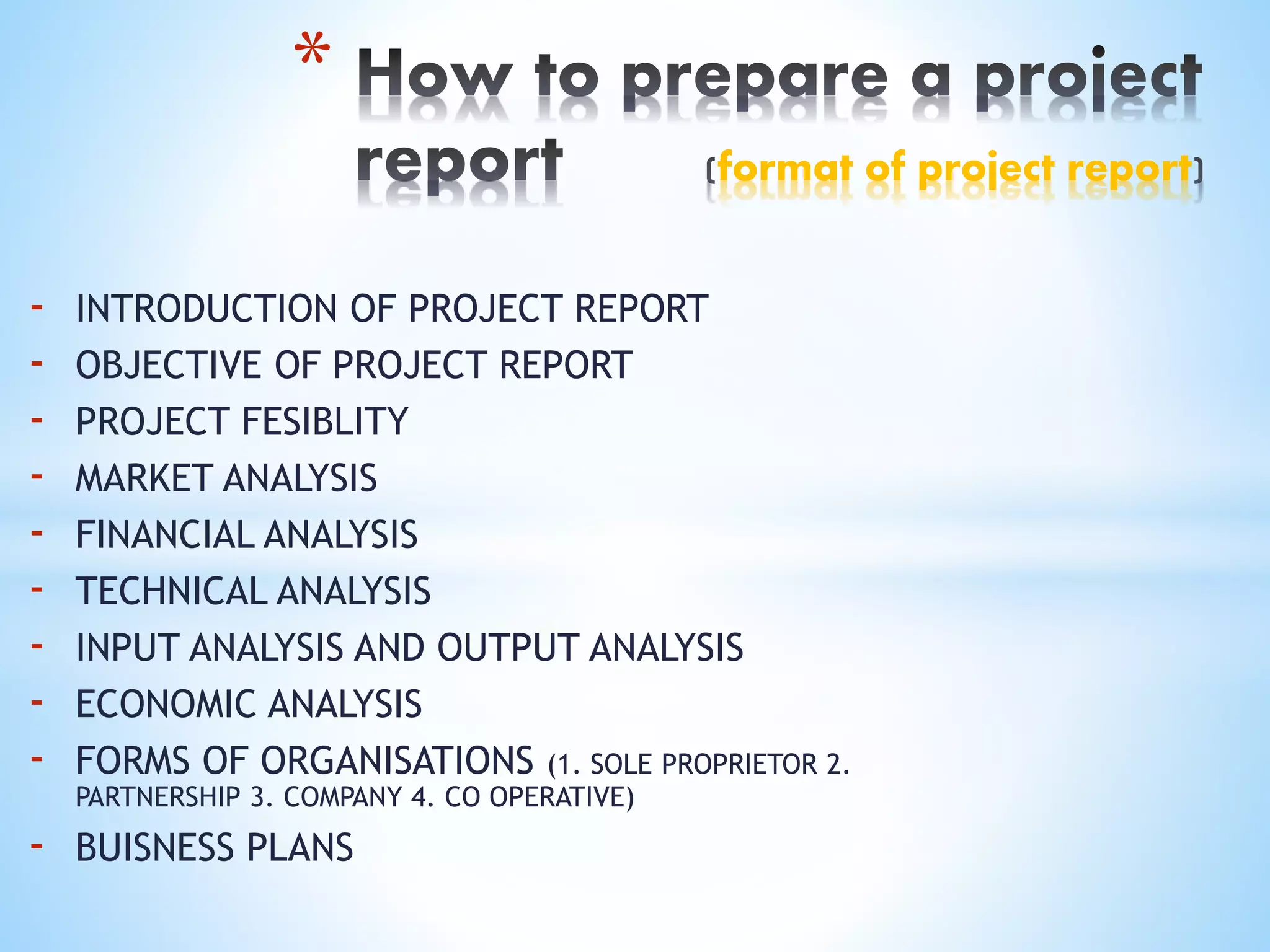Presentation on prepration of project report | PPT