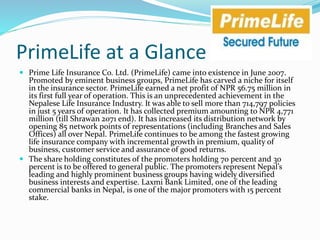 Presentation on Prime Life Insurance | PPTX