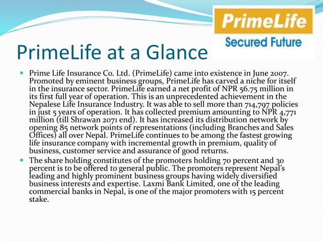 Presentation on Prime Life Insurance | PPTX