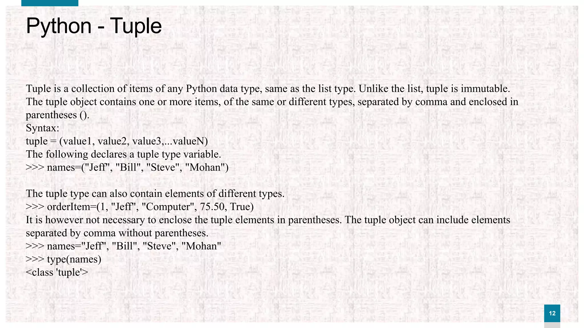 Presentation On Python Data Type Ppt