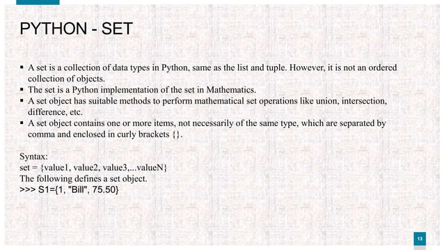 Presentation on python data type | PPTX