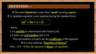 Presentation on quadratic equation | PPTX